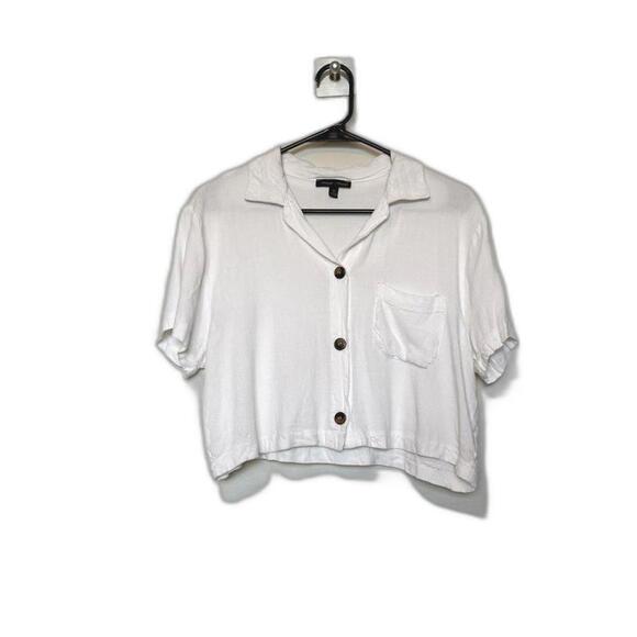 Tops | Vintage Basic White Crop Button Up Shirt | Poshmark